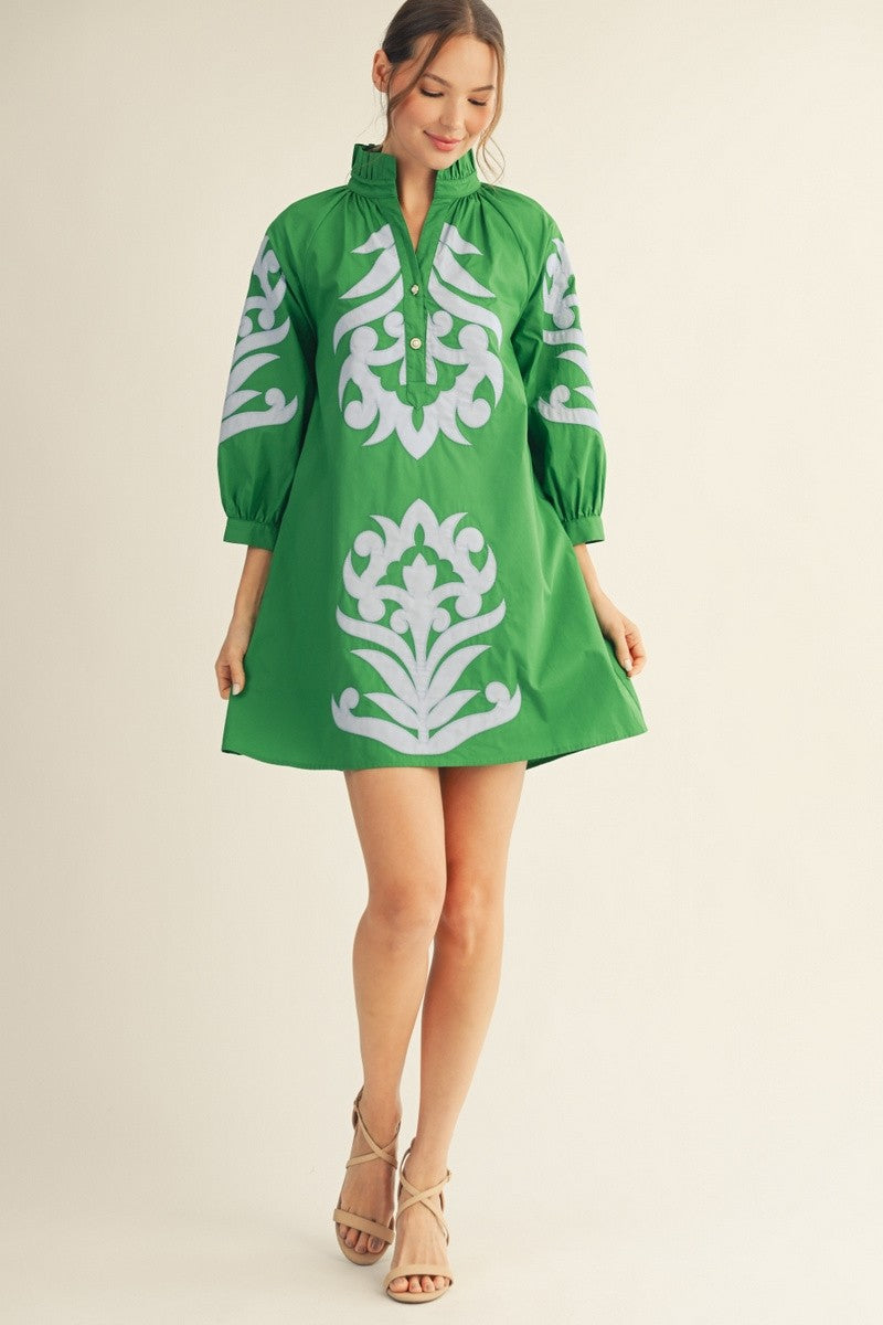 Baroque Floral Applique Kelly Green Dress – Sugar & Spice