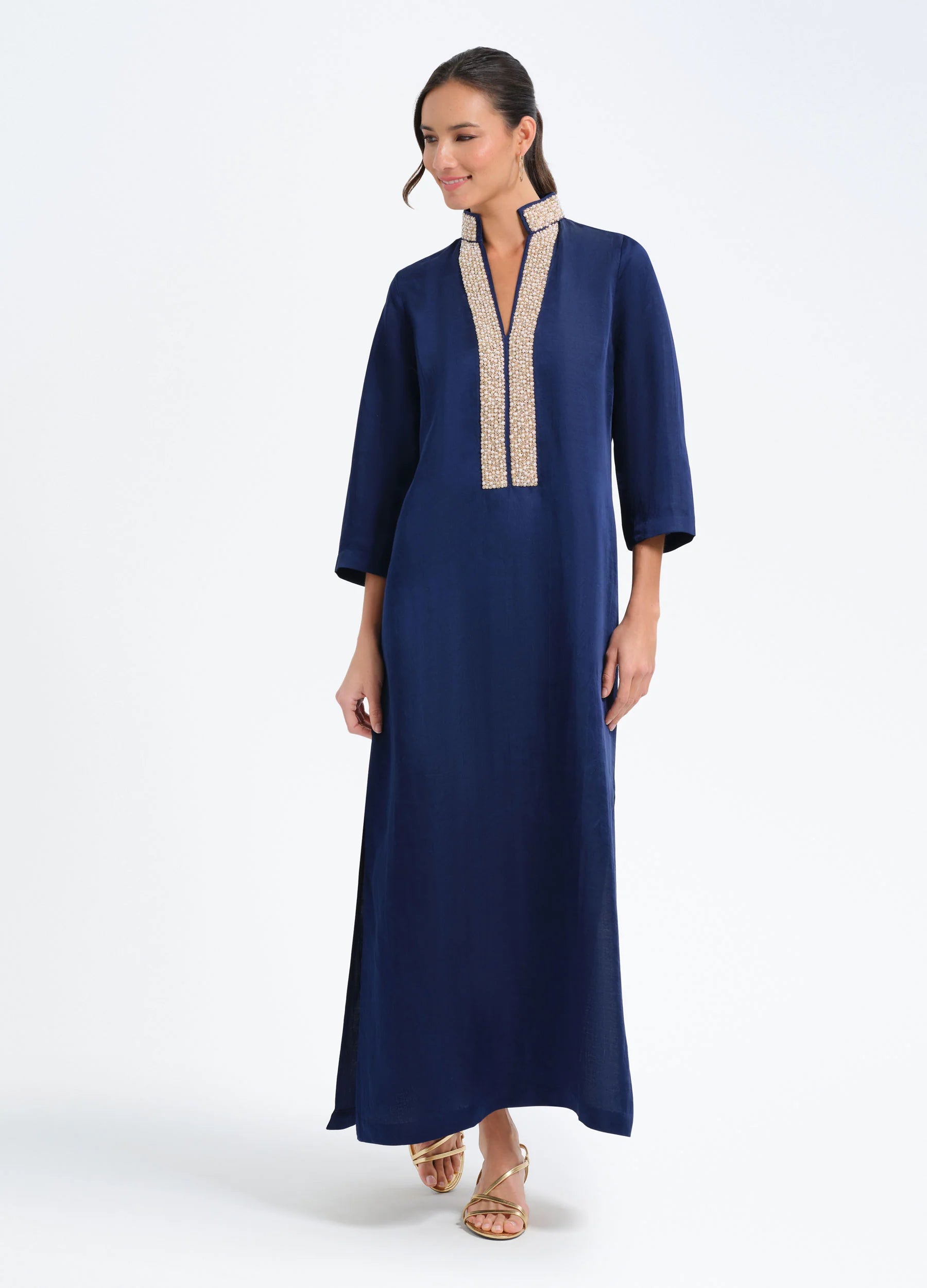 Bella Tu Pearl Cap Sleeve Caftan in Navy – Sugar & Spice