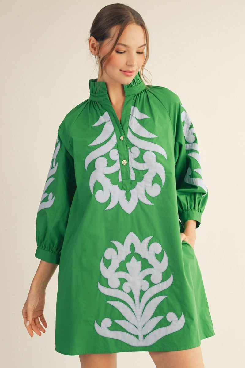 Baroque Floral Applique Kelly Green Dress – Sugar & Spice