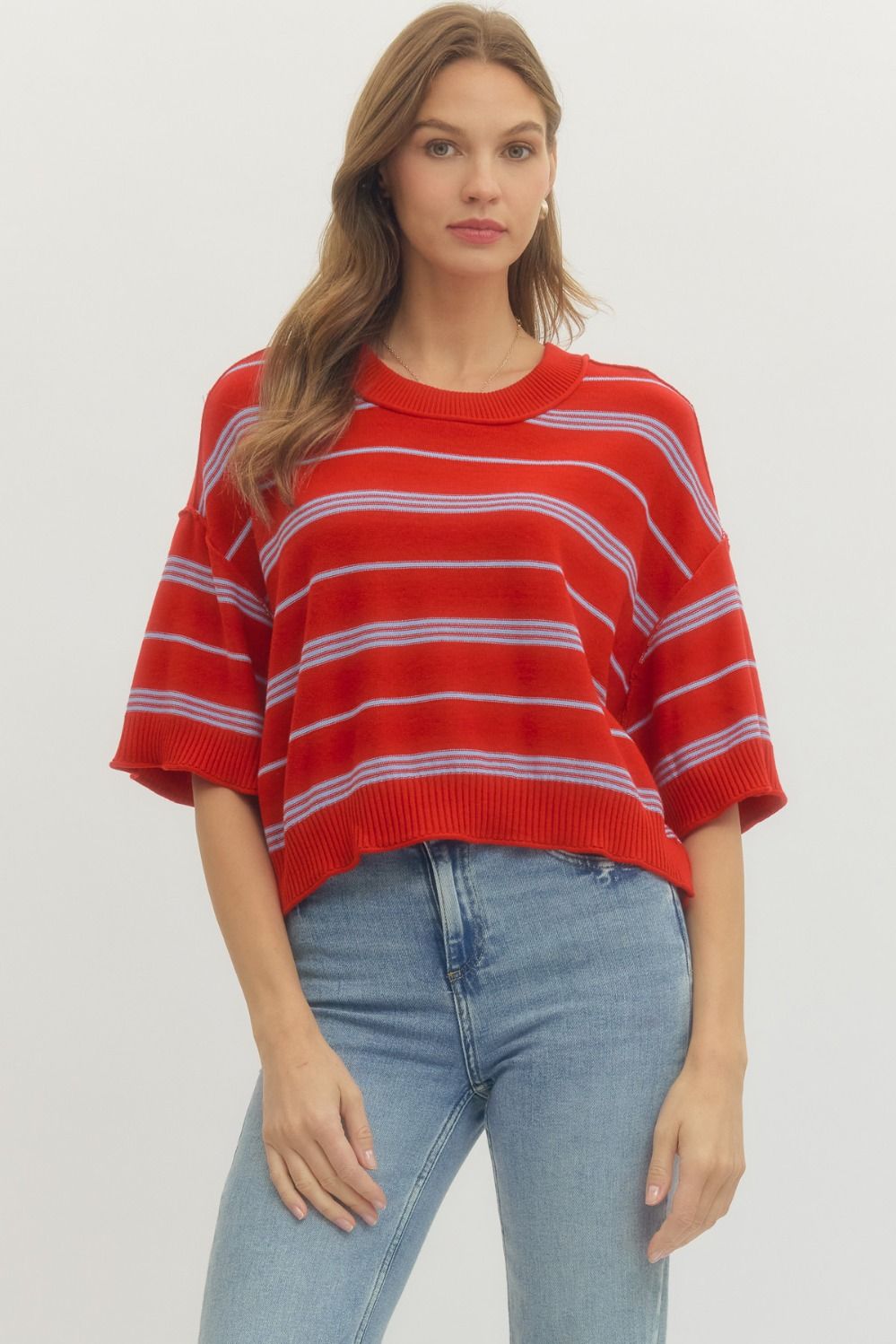 Red Strip Drop Shoulder Sweater – Sugar & Spice