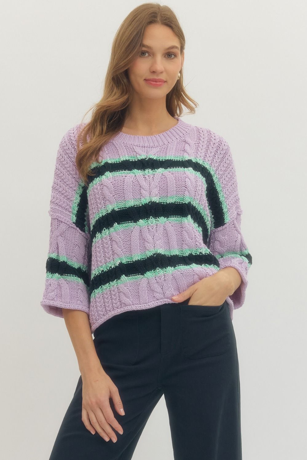 Cable Knit Lavender Sweater – Sugar & Spice