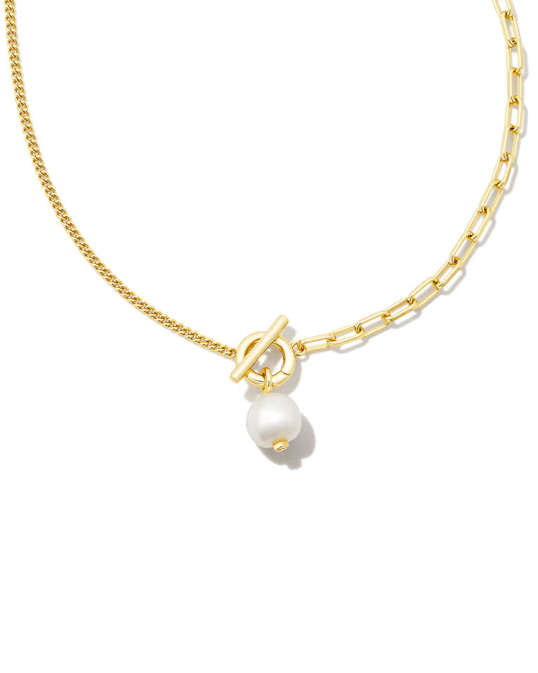 Kendra Scott Leighton Convertible Gold Pearl Chain Necklace in Freshwa ...